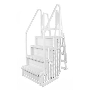 Aqua Select Everest in Pool Step and Outside Flip Up Ladder System | White | for Above Ground Swimming Pools | Wide Steps for Added Stability | Safety Stairs Capacity Up to 350 lbs