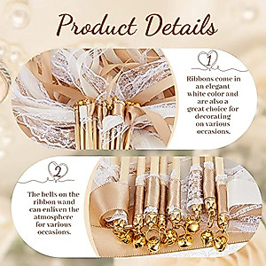 150 Pcs Lace Ribbon Stick Wands Wedding Wand Streamers with Bell Silk Ribbon Fairy Wand Wedding Send Off Streamer for Wedding Party Favors Baby Shower Holiday Celebration (Champagne, Beige)