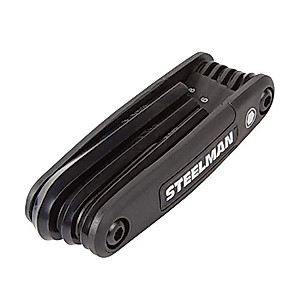 Steelman Portable Folding Hex Key Wrench Metric Multi-Tool, Set Includes 1.5, 2, 2.5, 3, 4, 5, 6, and 8mm Sizes, Chamfered Ends, Steel, Corrosion-Resistant Black Oxide Coating