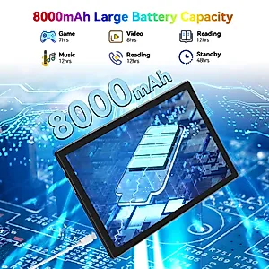 Newest 2024 Android 13 Tablet, 128GB+16(8+8 Expand)GB/512GB Expandable, Octa-Core Tablet with 5G WiFi, 8000mAh Battery, 10.1 inch Tablet with 21MP Camera, Tablet with Keyboard, Bluetooth, Mouse, Case.