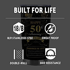 Delsakhula Happy 50th Anniversary Wedding Gifts for Men Women 50th Anniversary Tumbler 50 Years Wedding Gifts for Couple Wife Husband Back in 1973 Stainless Steel Vacuum Insulated Tumbler 20 oz