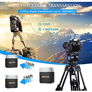 BOYA Wireless Lavalier Microphone BY-M1V2 Dual Channel Wireless Microphones for Cameras DSLR Smartphone Cordless Clip on Lapel Mic for Video Recording YouTube Vlogging Live Streaming Interview