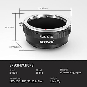 NEEWER Mount Lens Adapter Manual Focus Ring Compatible with Canon EF/EF-S Lens to Sony E Mount Camera A1 A9 A7 A7C A7R A7S A6600 A6400 NEX-7 NEX-6 ZV-E10 FX30, Not Compatible with Canon STM Lenses
