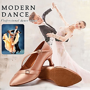 AOQUNFS Ballroom Dance Shoes Women Closed Toe Walts Salsa Latin Dance Shoes,WP1009-Beige-6.5,US 8