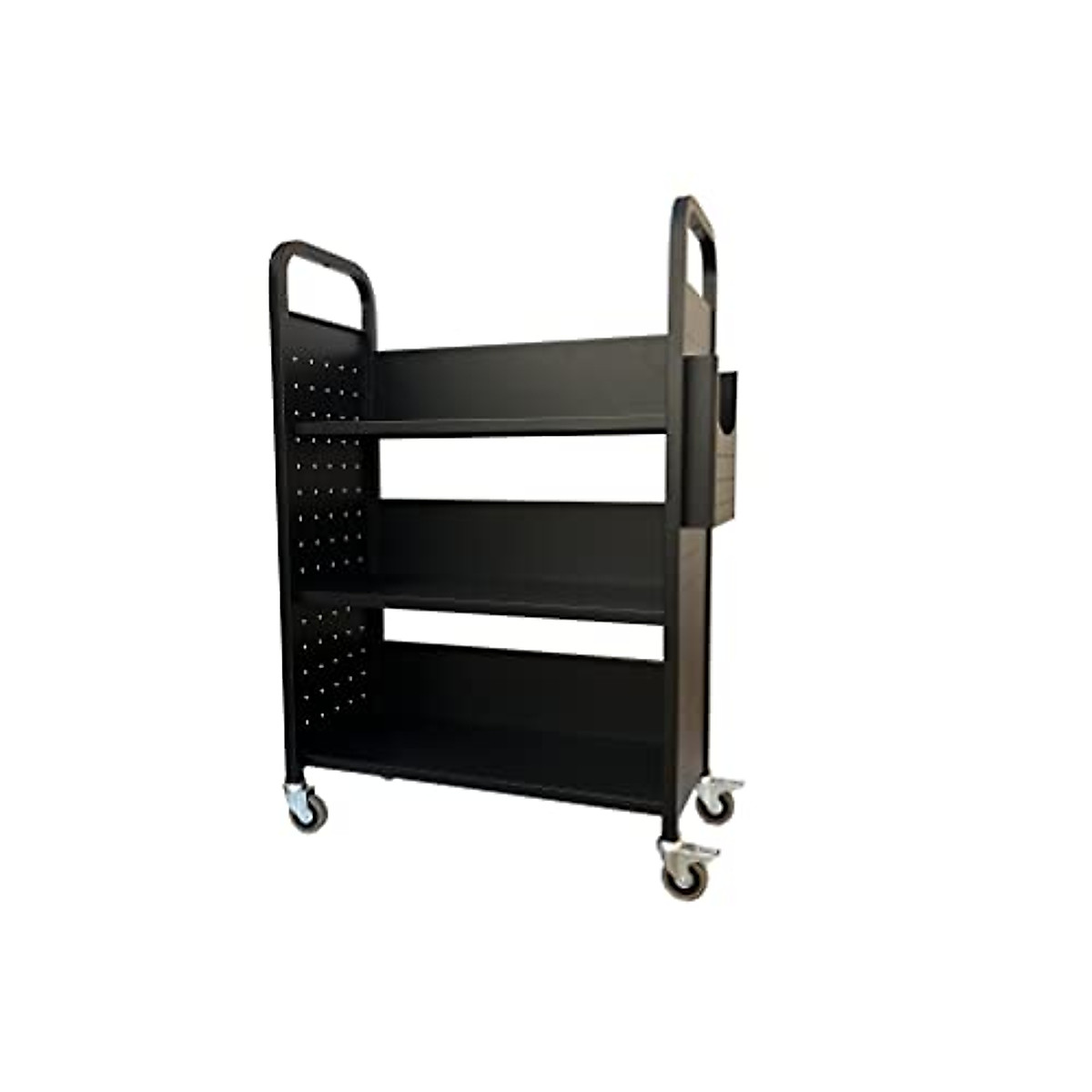 Workington Rolling Book Truck Book Cart with 3 Flat Shelves, Library Book Cart with Swivel Lockable Casters 3001 Black