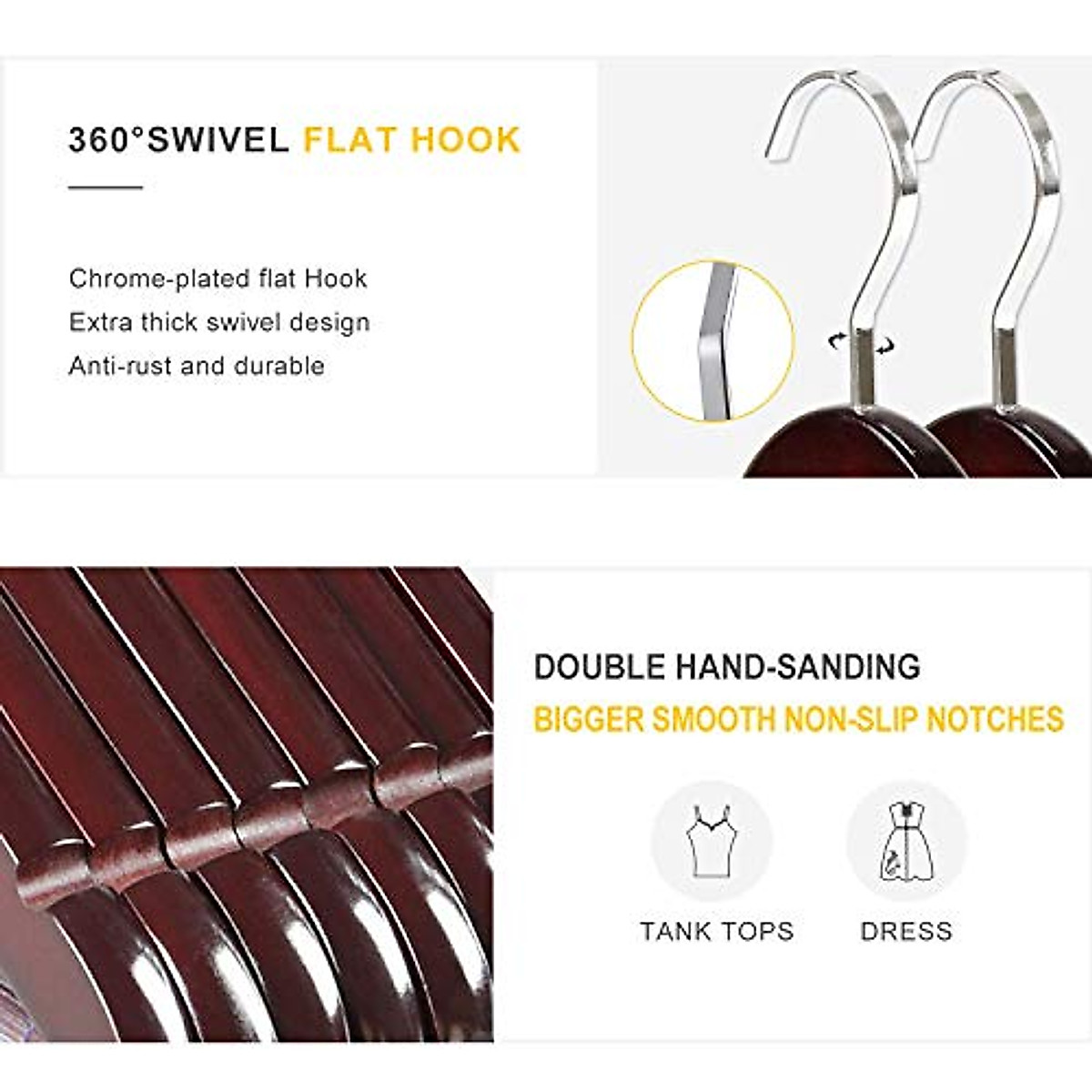 TOPIA HANGER Wooden Hangers, Luxury Suit Hangers for Closet, Cherry Wood Hangers with Extra Thick Hook and Non Slip Pants Bar, Heavy Duty Coat Hangers with Notches for Shirts 16 Pack -CT01M