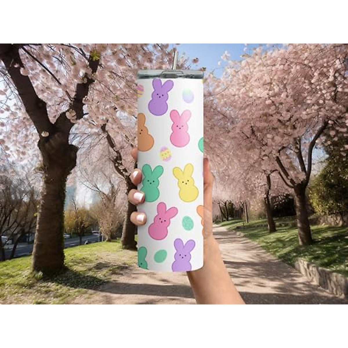 Pastel Peeps Bunny Pattern 20oz Stainless Steel Tumbler with Spillproof Lid and Straw