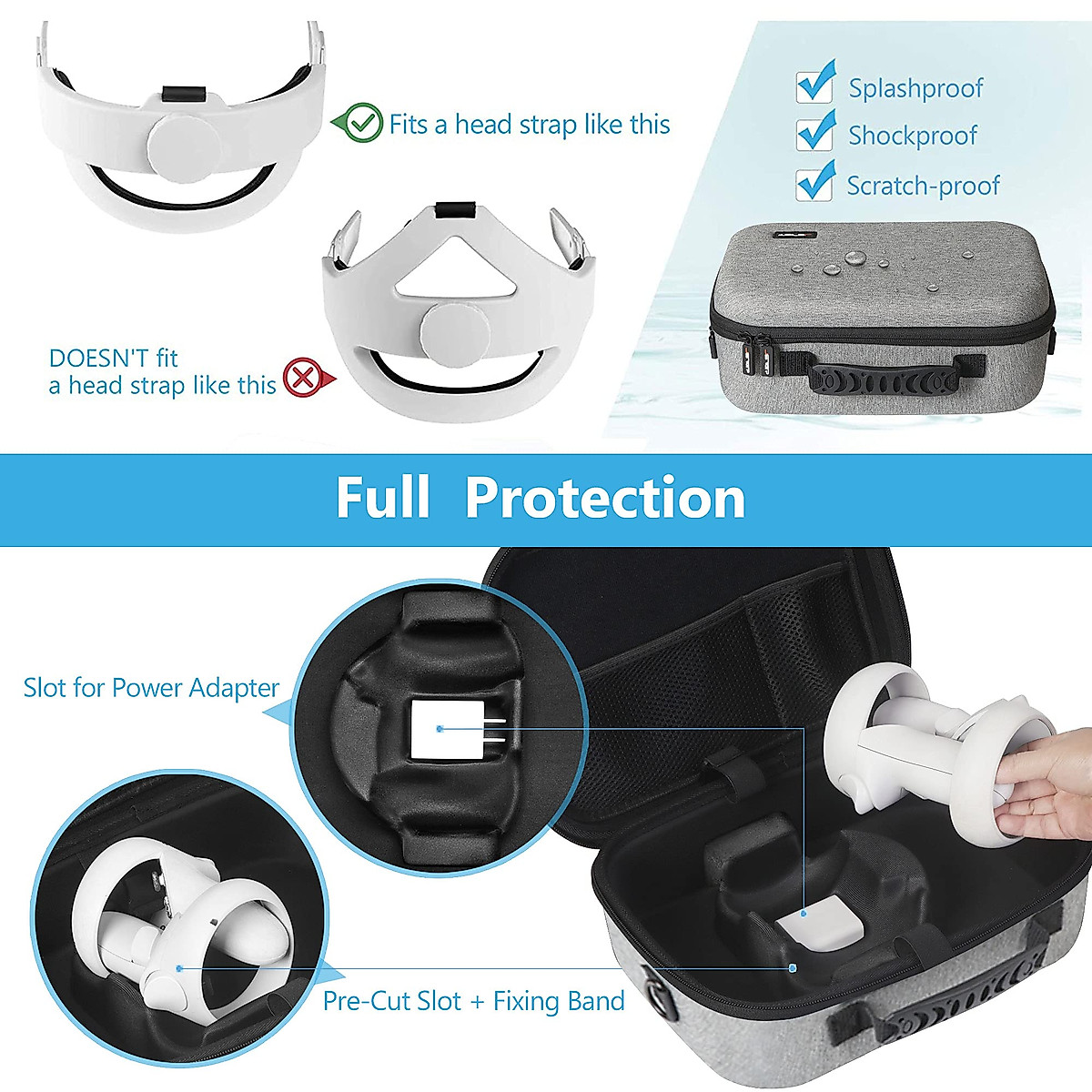 JSVER Hard Case for Meta/Oculus Quest 2 Carrying Case For Meta Quest 2 Accessories, Controllers, Battery, Elite Strap Includes Shoulder Strap, Silicone VR Face Mask, Lens Dustproof Cover (Gray)