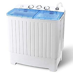 JupiterForce 2 In 1 Portable Mini Compact Twin Tub Washing Machine 17.6 LB Laundry Washer Spinner Combo Machine w/Timer Control, Gravity Drain and Inlet Water Hose for Apartment,Dorms and RV