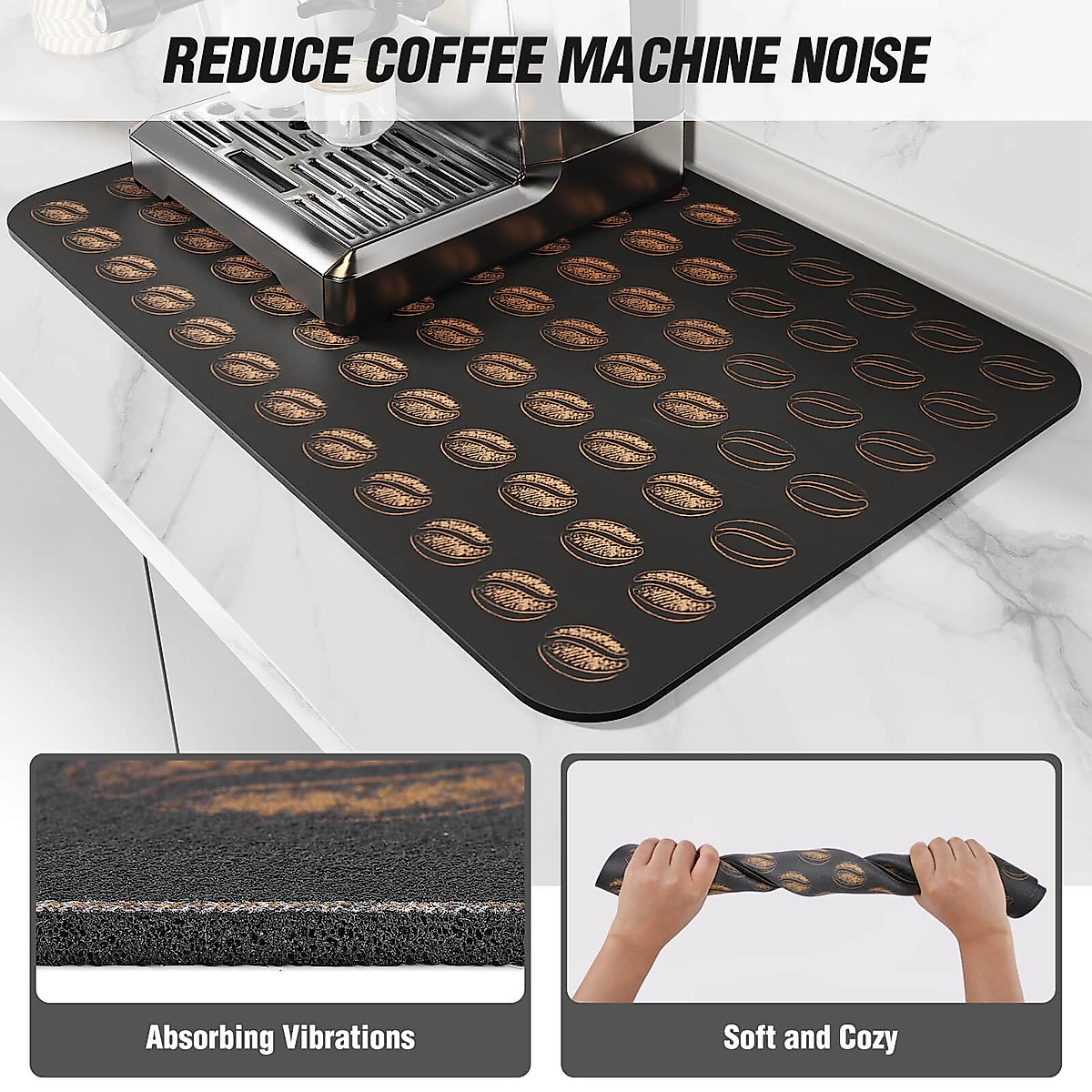 Coffee Mat Coffee Bar Mat Hide Stain Absorbent Drying Mat with Waterproof Rubber Backing Fit Under Coffee Maker Coffee Machine Coffee Pot Espresso Machine Coffee Bar Accessories-Black Marble