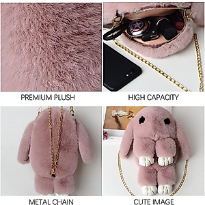 YUNPLAN Faux Rabbit Fur Crossbody Shoulder Bag, Stuffed Animal Backpack for School Girls, Cute Cartoon Bag Cosplay Shoulder Bag