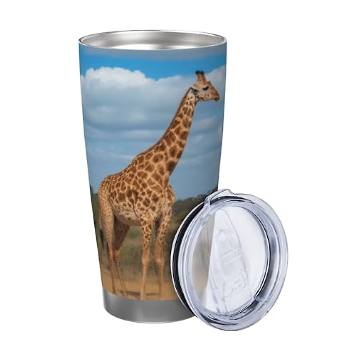 Giraffe Under The Tree In Africa 20oz Insulated Stainless Steel Tumbler With Lids And Straws, Double Wall Vacuum Travel Coffee Mug, Thermal Cup For Cold & Hot Drinks, Reusable Metal Straw & Brush