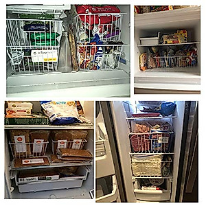 Freezer Wire Baskets, Kitchen Storage Organizer Bins for Chest and Upright Freezer, Deep Refrigerator Dividers Containers with Handles - Pearl White, Set of 3