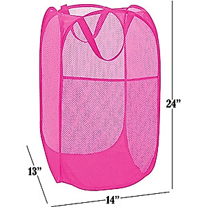 Deluxe Strong Mesh Pop up Laundry Hamper Basket with Side Pocket for Laundry Room, Bathroom, Kids Room, College Dorm or Travel Blush