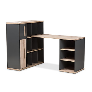 Baxton Studio Panni Modern Study Desk with Built-in Shelving Unit, gray