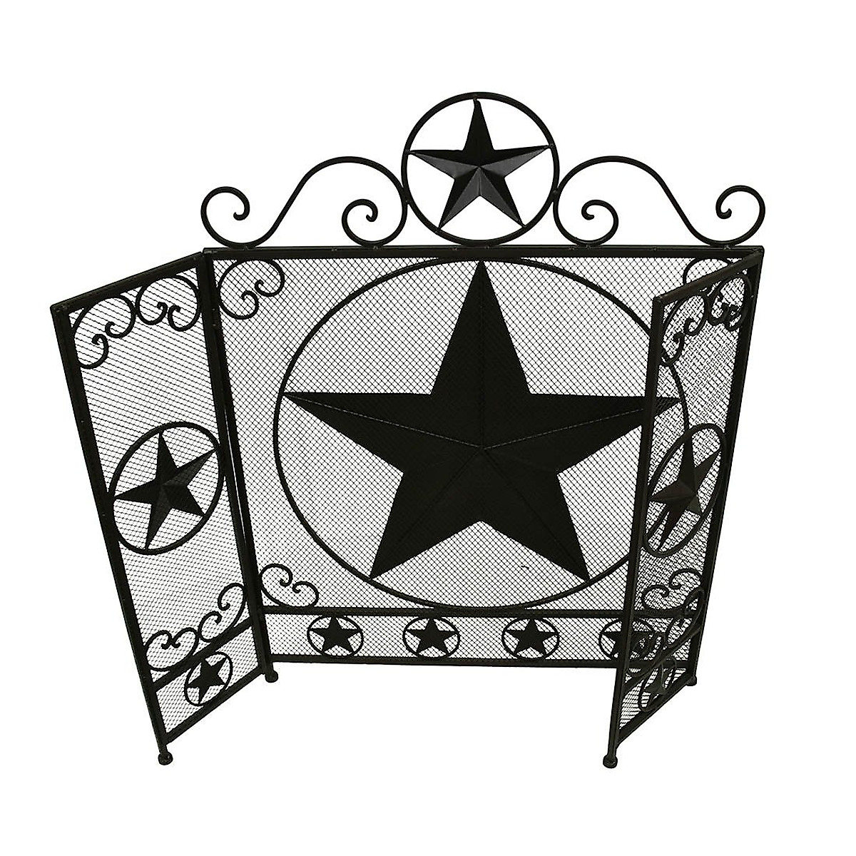 Western Lone Star Ornate Brown Metal 3-Panel Decorative Fireplace Screen