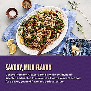 Genova Premium Albacore Tuna in Olive Oil, Wild Caught, Solid White, 5 oz. Can (Pack of 12)