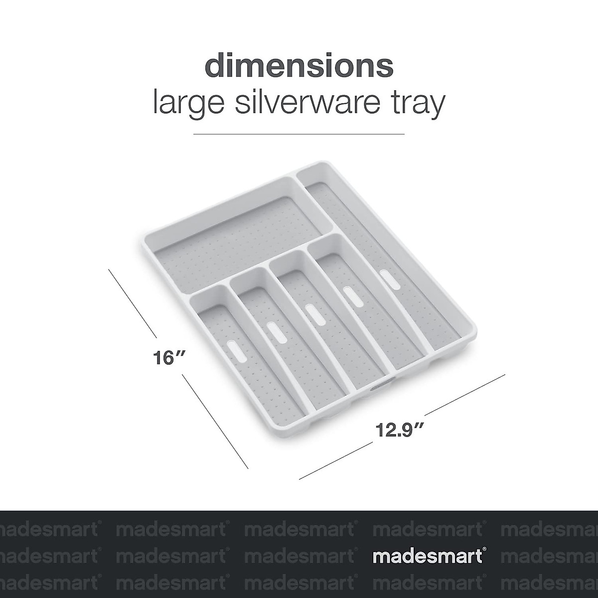 madesmart Large Silverware Tray - White |CLASSIC COLLECTION | 6-Compartments| Kitchen Drawer Organizer | Soft-Grip Lining and Non-Slip Rubber Feet | BPA-Free