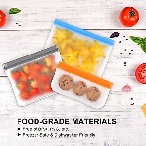 Dishwasher Safe Reusable Bags, 12 Pack Reusable Bags Silicone(5 Sandwich Bags,5 Snack Bags,2 Gallon Bags), BPA Free Reusable Freezer Bags for Meat, Fruit, Snack, Home Organization