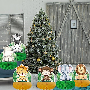 LLMSIX 9 Pcs Safari Honeycomb Centerpieces Jungle Baby Shower Decorations Safari Centerpieces for Tables Jungle Safari Animal Honeycomb Centerpieces for Jungle Safari Themed Birthday Party Supplies