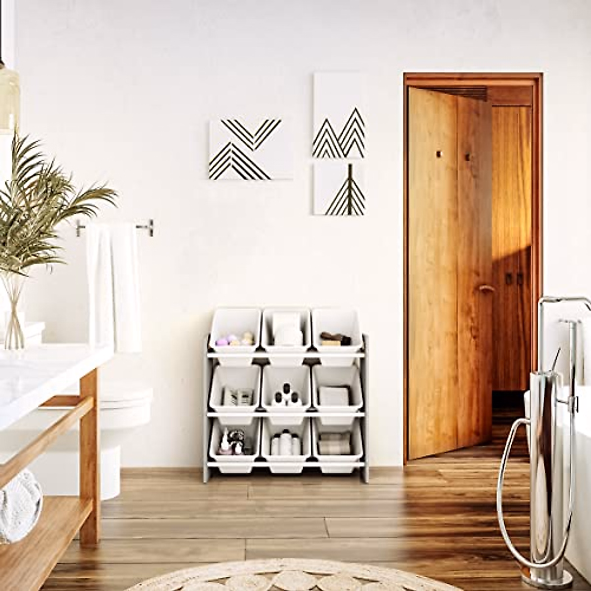 Humble Crew Kids Super Sized Bookshelf 6 Tier Book Rack Organizer, Grey/White & Grey/White Toy Organizer, 9 Bin Storage, 24" Tall