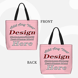 Custom Tote Bag For Women Add Your Own Logo Photo Image Text Name Shoulder Bag Handbag Pink Customize Bag For Shopping Travel Business Work Beach Personalized Gift