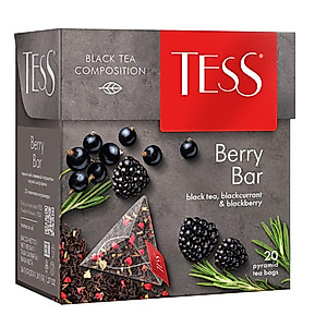 Tess Berry Bar Black Tea Composition Blackcurrant and Blackberry Leaf Tea in 20 Pyramid Sachets