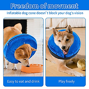 Rinling Dog Cone Collar, Inflatable Dog Cone Soft Protective Dog Cone Collar After Surgery Alternative E Collar Cone for Dogs and Cats Blue M (9-14")