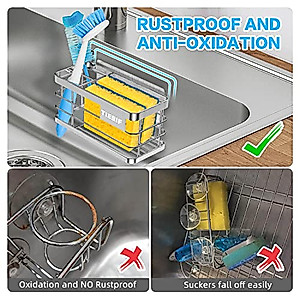 TIESIF 3 in 1 Sponge Holder for Kitchen Sink,Stainless Steel SUS304,Sink Caddy Kitchen Sink Organizer,Adhesive Sink Brush Holder Rust Proof Water Proof No Drilling