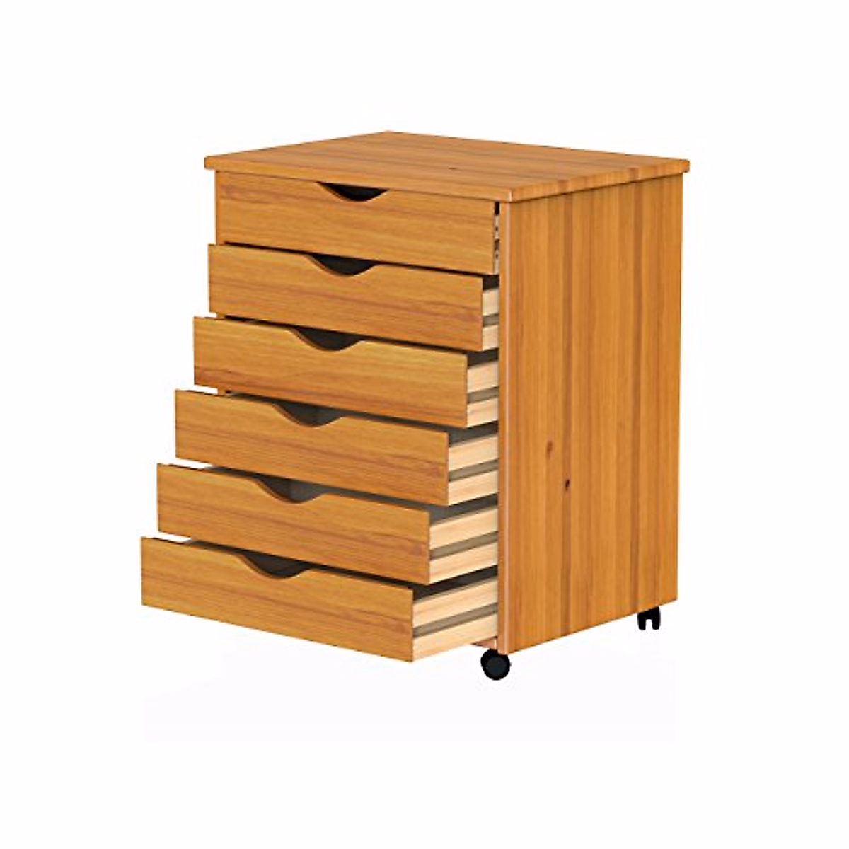 Adeptus Original Roll Cart, Solid Wood, 6 Drawer Extra Wide Drawers Roll Carts, Medium Pine