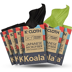 Koala Lens Cleaning Cloth | Japanese Microfiber | Glasses Cleaning Cloths | Eyeglass Lens Cleaner | Eyeglasses, Camera Lens, VR/AR Headset, and Screen Cleaning | Black & Green (Pack of 6)