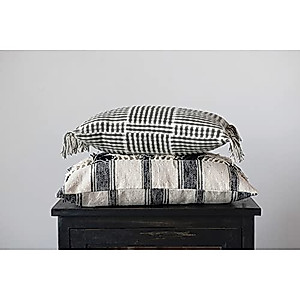 Creative Co-Op Woven Cotton Lumbar Pillow with Stripes and Fringe