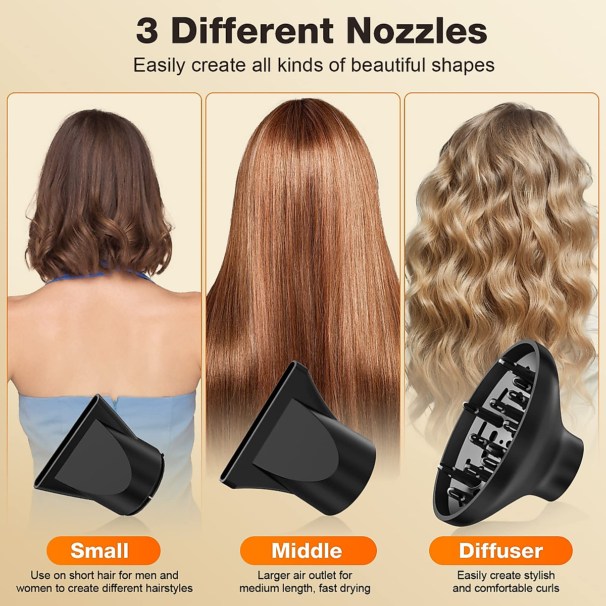 SUPHOMING Hair Dryer, Professional Negative Ions 2200W Blow Dryer, Lightweight Portable Travel Ceramic Hairdryer with Diffuser & Volume Styling Nozzles