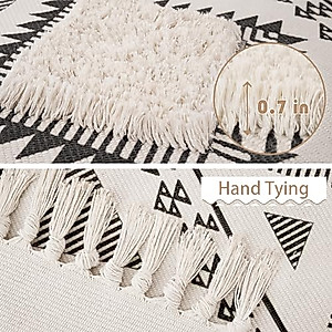 Chicrug 2x4 Runner Rug for Bedroom Bedside, Geometric Moroccan Washable Hallway Runner Carpet, Farmhouse Hand Tufted Woven Tassel Rug for Kitchen Bathroom Laundry Room Decor, Cream/Black