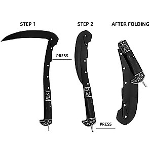 Black Sharp Edge Folding Sickle Weeder Gargening Hand Tool Portable Safety Wooden Handle Manual Grass Lawn with Sheath