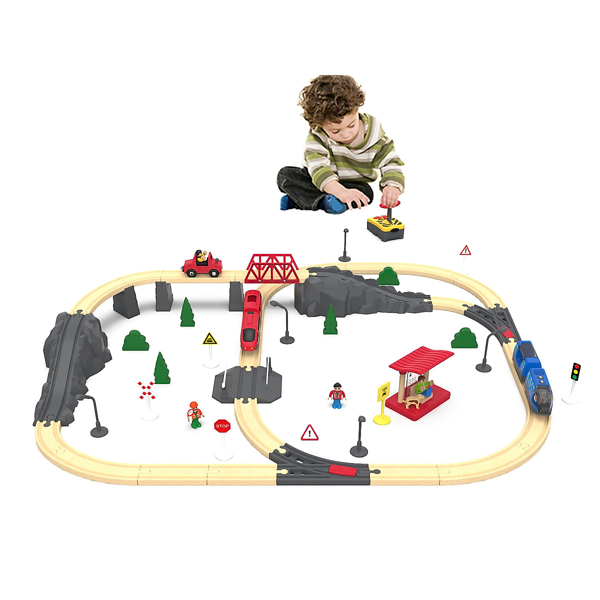 Train Track Accessories Remote Control Train, Battery Operated Locomotive Train Toy for Toddlers Train Set, Powerful Engine Train Vehicle Fits All Major Brands Railway System (Battery Not Included)