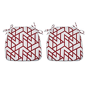 FBTS Prime Outdoor Seat Cushions Set of 2 Patio Chair Cushions with Ties 16x17 Inch Red Geometry U-Shape Chair Pads for Outdoor Patio Furniture Garden Home Office