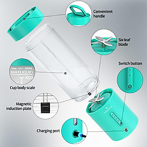 Portable Blender for Shakes and Smoothies, Vaeqozva 16OZ Personal Blender 6 Ultra Sharp Blades, Magnetic USB Rechargeable mini Blender bottle for Travel/Picnic/Office/Gym/Home