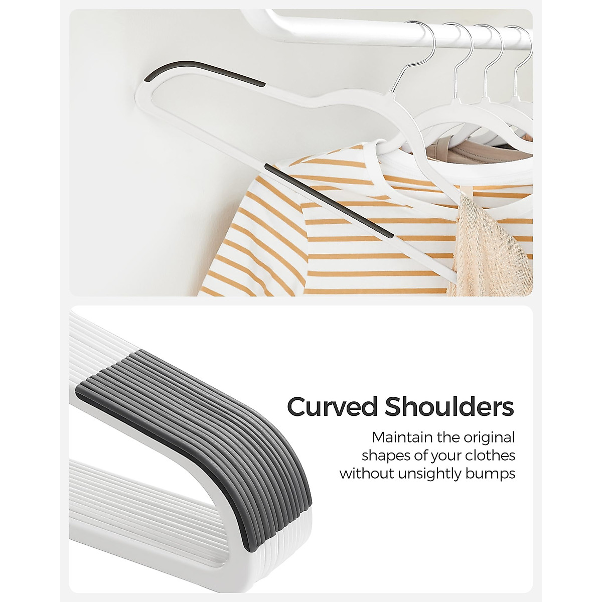 SONGMICS Clothes Hangers, Pack of 30 Plastic Coat Hangers, Space-Saving, Cloud White and Dark Gray UCRP050W03