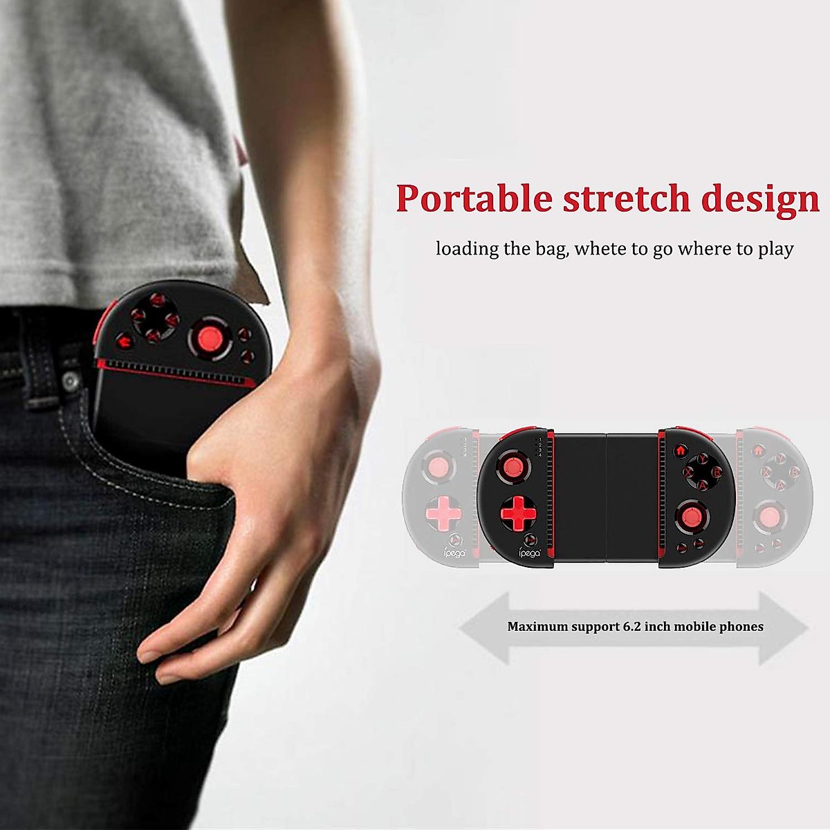 Ipega PG-9087S Wireless Game Controller, Retractable Telescopic PUBG Mobile Controller Joystick Gamepad for Android/iOS Smartphones/Tablets/Smart TV