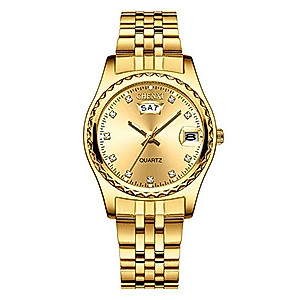 MASTOP Couple Watches Dress Wrist Watch Golden Watch Men Women Stainless Steel Waterproof Quartz Watch (8201 Gold)