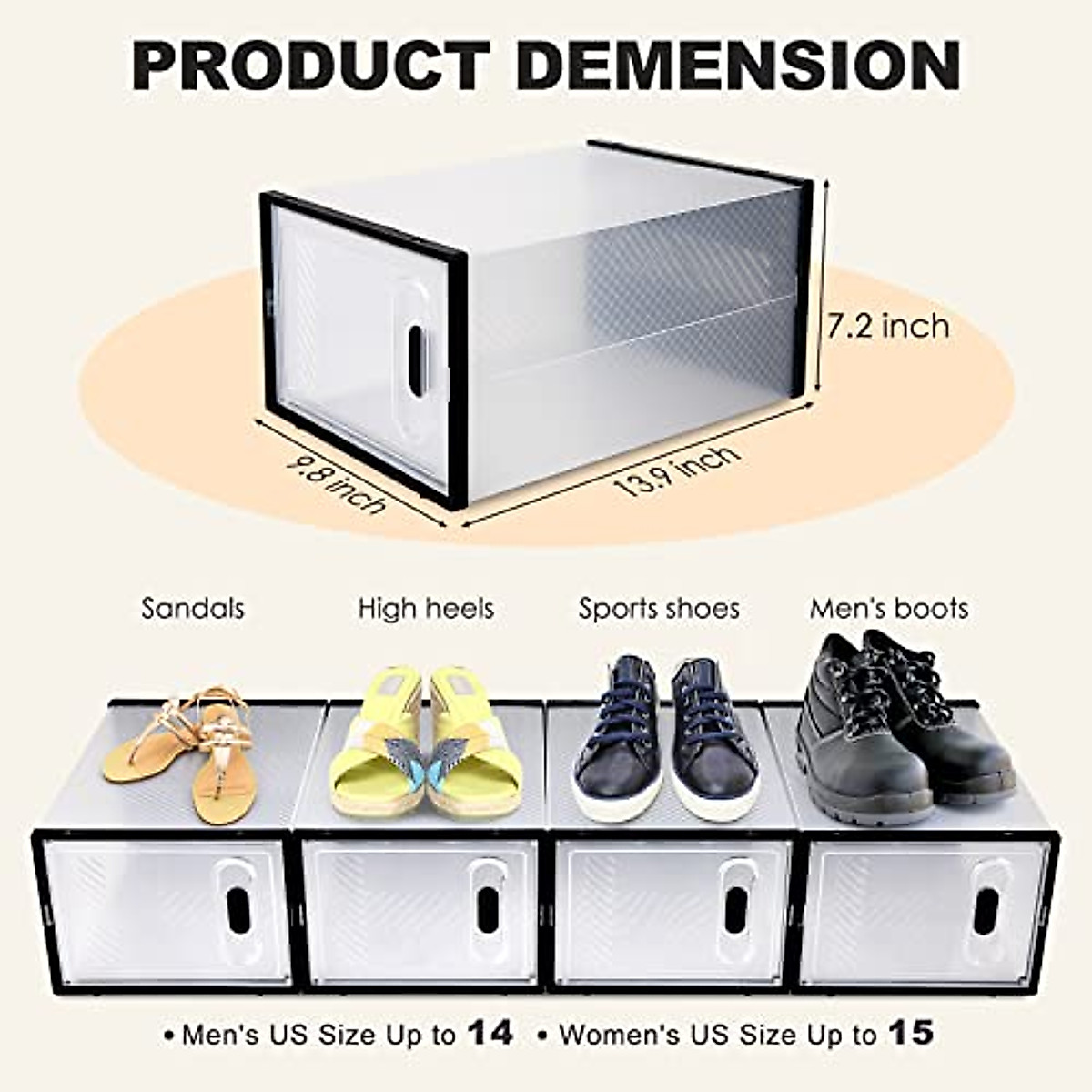 12 Pack Foldable Shoe Storage Boxes, Shoe Boxes Clear Plastic Stackable with Front Magnetic Door, Ventilation and Dust-proof, Shoe Organizer Boxes for Closet, Entryway, Bedroom, Fit for Sneaker/Boots/High heel(13.9 x 9.8 x 7.2) Clear (12Pack)