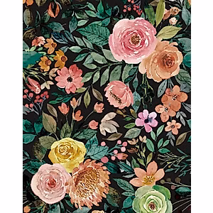 JiffDiff Peel and Stick Wallpaper Dark Floral Wallpaper Floral Wall Mural Peony Nursery Wallpaper for Bedroom(17.7" x 118.11",Black)