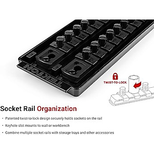 TEKTON 1/4, 3/8, 1/2 Inch Drive Socket Rails & 18 Inch Tray (Black) | OST77258 | Made in USA