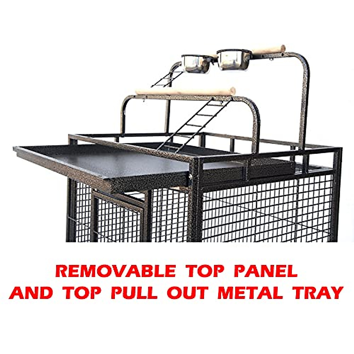 Large Elegant and Durable Wrought Iron Double Ladders Open Play Top Bird Parrot Rolling Cage, Include Seed Guard