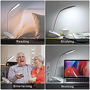 URAQT LED Desk Lamp with Clamp,LED Desk Lamp for Home Office 360° Flexible Adjustable Arm Touch Table Lamp with 3 Brightness Levels Gooseneck Desk Lamp Cordless Rechargeable Dimmable Desk Light
