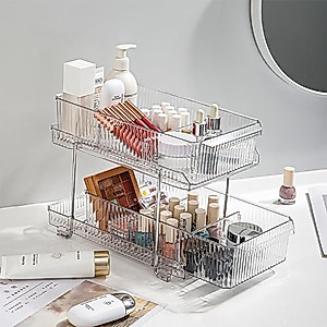 Cupboard Storage Rack, 2 Layer Pull Out Cupboard Storage Rack, Under Sink Cupboard Organizers with Partitions, Kitchen Spices Cupboard Storage Rack, Kitchen Pantry Organizer for Toiletry Pantry
