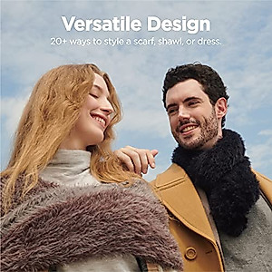 KM CHOICE ONE Scarf: Infinity Scarf, Faux Fur Shawl, Giving Shawl, Scarfs for Women Winter Warm, Shawl Wraps for Women, Gifts for Men, Christmas Gift, Soft & Fluffy Scarf in Gift Box (Black)