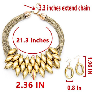 Fstrend African Choker Collar Bib Chunky Necklaces Tribal Statement Costumes Jewelry Accessories for Women and Girls (Gold)