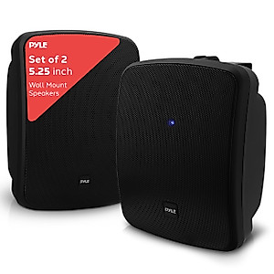 Pyle 5.25 Inch 2 Way Outdoor Waterproof Mountable Wireless Bluetooth Dual Speakers with Heavy Duty Grill Cabinet Enclosure, Black (2 Pack)